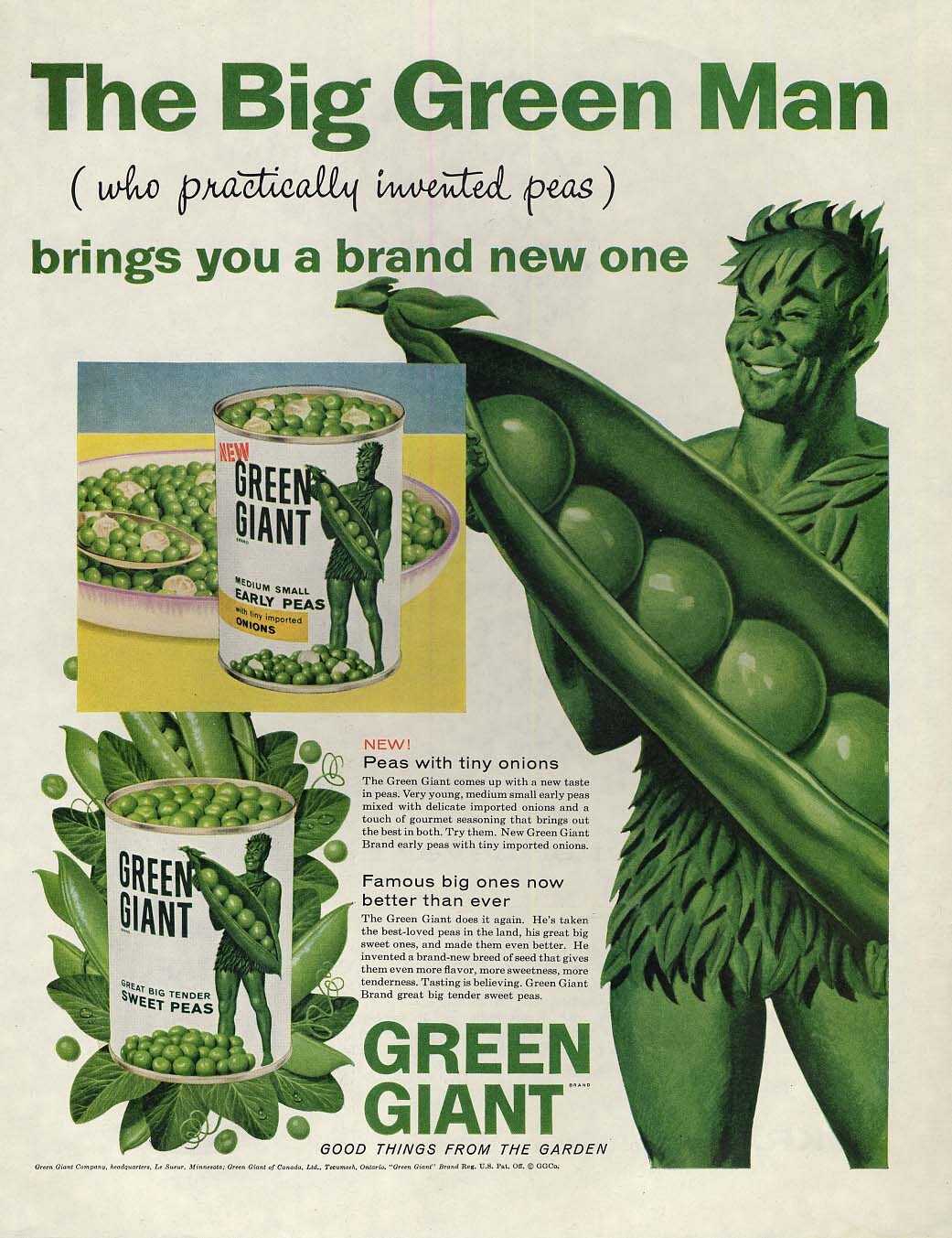 The Big Green Man brings you Green Giant Sweet Peas ad 1959 LHJ | eBay