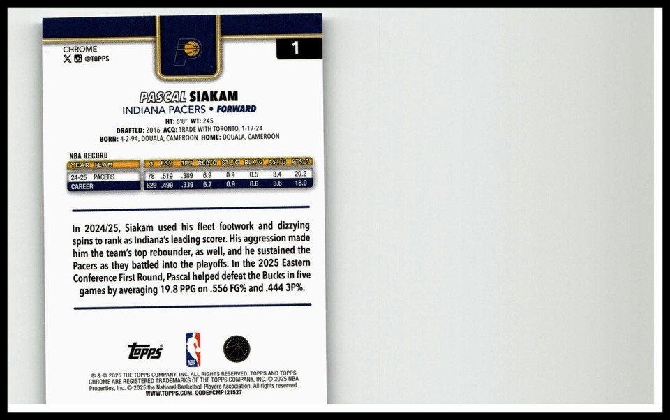 2025-26 Topps Chrome Pascal Siakam Refractors #1 | eBay