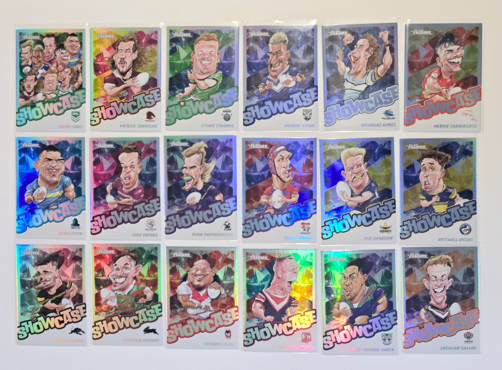 2025 NRL TRADERS TITANIUM SHOWCASE CARICATURES 18 CARD COMPLETE FULL ...