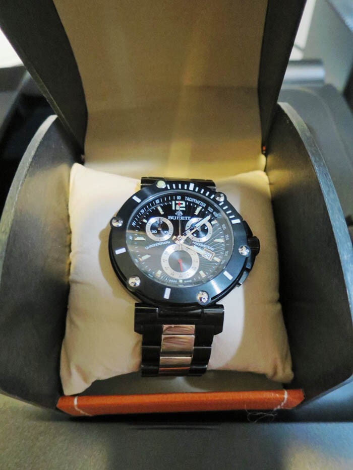 Burett Swiss Made Stainless Steel Black Dial Swiss Chronograph Watch ...