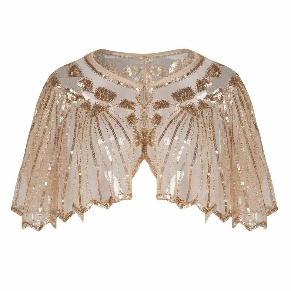 Vintage 1920S Flapper Cover Up Sequins Shawl Wrap Women Evening Cape ...