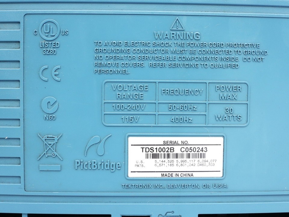 TEKTRONIX MODEL TDS1002B 60 MHZ 2 CHANNEL DIGITAL STORAGE OSCILLOSCOPE ...