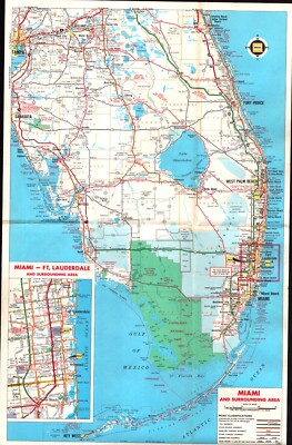 Vintage Florida Map - Miami and Surrounding Area from Hertz Car Rental ...
