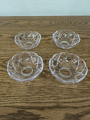 Set of 4 ~ Vintage Glass Candle Holder Bobeche Drip Guards w/Pins ~ 3.5 ...