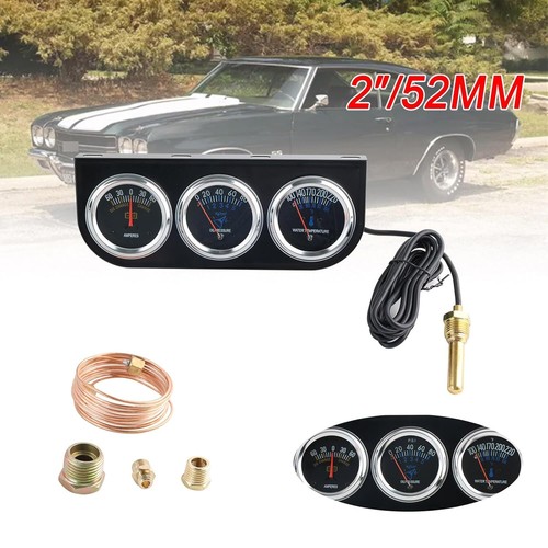 2" 52mm Car 3 in 1 Triple Gauge Set Kit AMP Meter Water Temp Oil ...