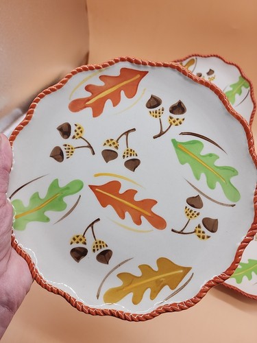 8" Temptations Old World Lunch Salad Plates Acorns Leaves Fall Ceramic ...