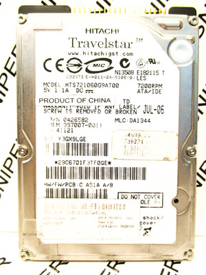 Hitachi 60GB HTS721060G9AT00 IDE 0A26582 Laptop DA1344 HardDrive WIPED ...