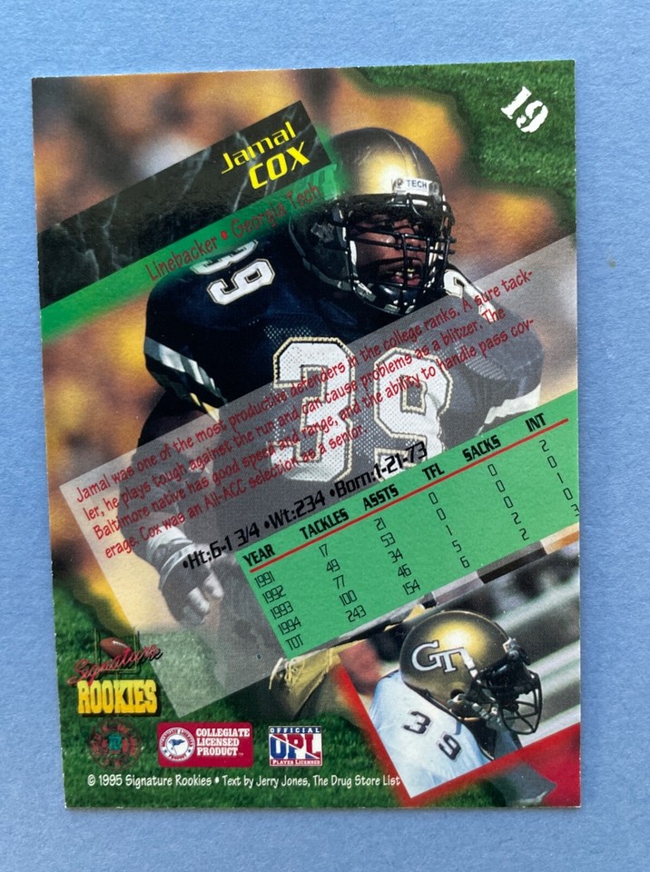 1995 Signature Rookies Football Jamal Cox Autograph /7750 Rookie RC ...