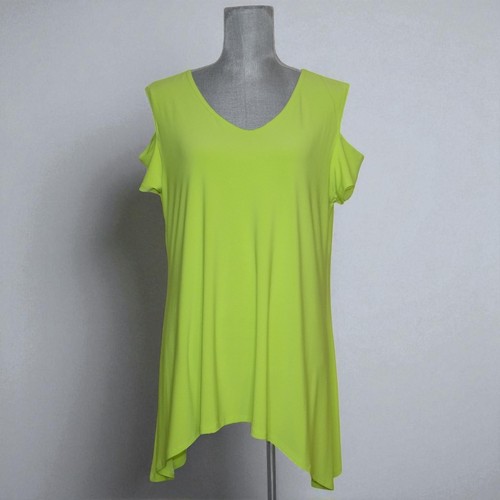 Clara Sun Woo Short Sleeve Cold Shoulder Shark Bite Hem Top Bright ...
