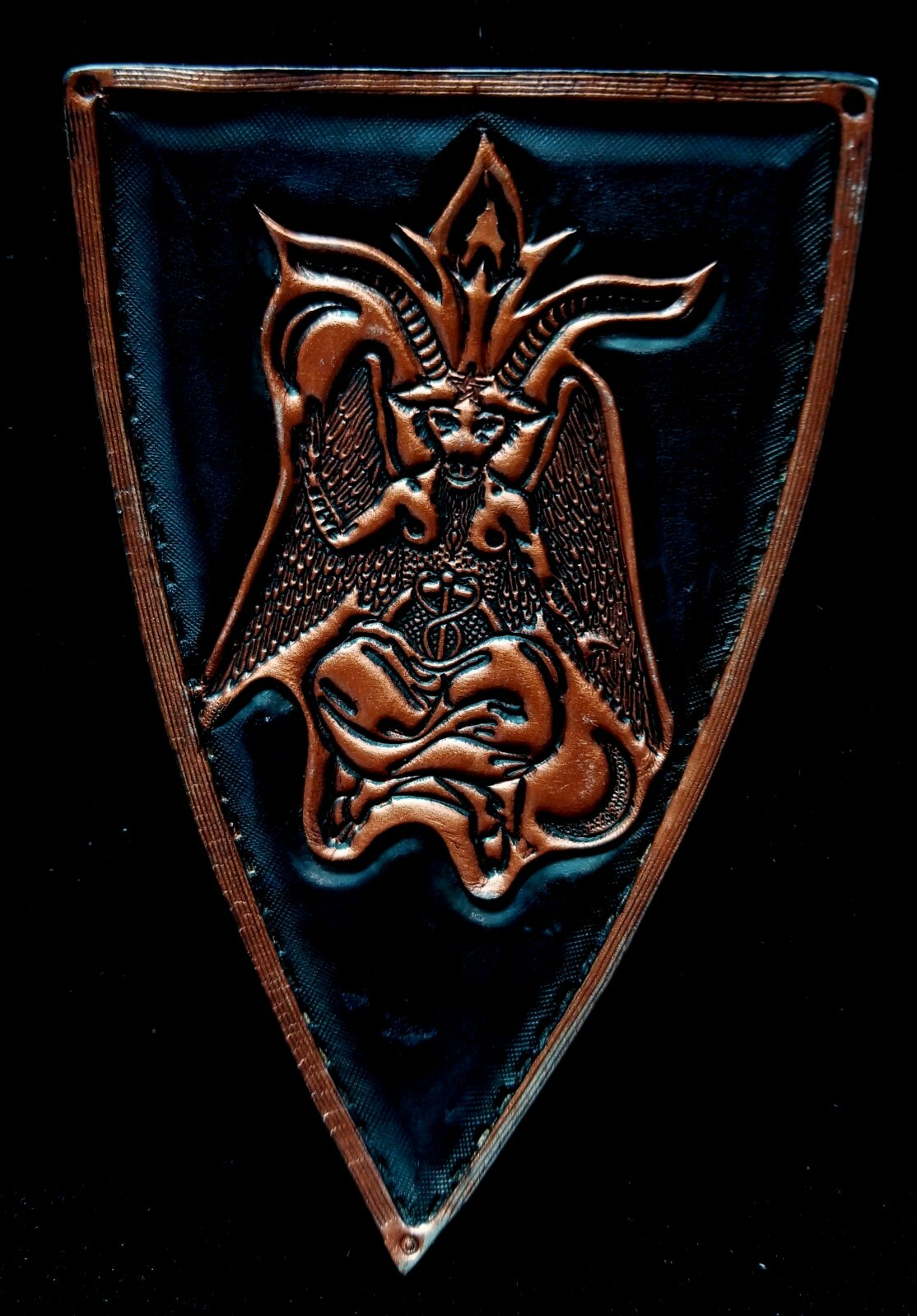BAPHOMET GOAT SIGIL SHIELD ( bronze and black color ) GENUINE LEATHER ...