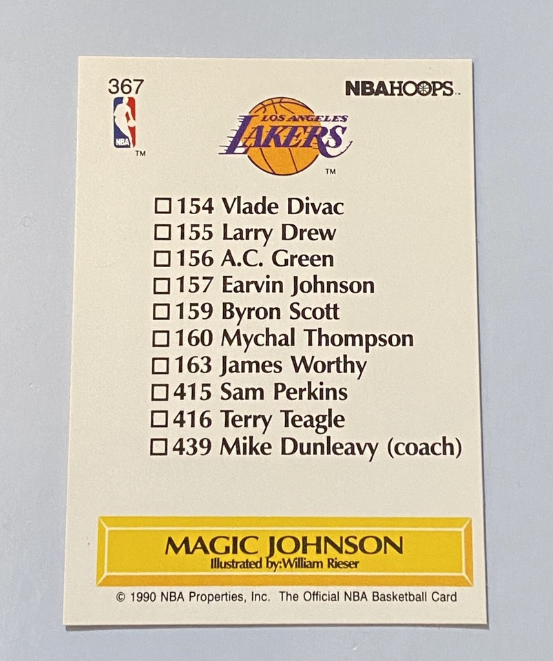 Magic Johnson, 1990 NBA Hoops, card # 367, Laker Team Checklist | eBay