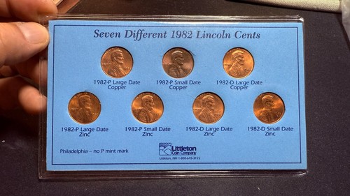 All Seven Different 1982 Lincoln Cent Set Varieties Original Choice BU ...