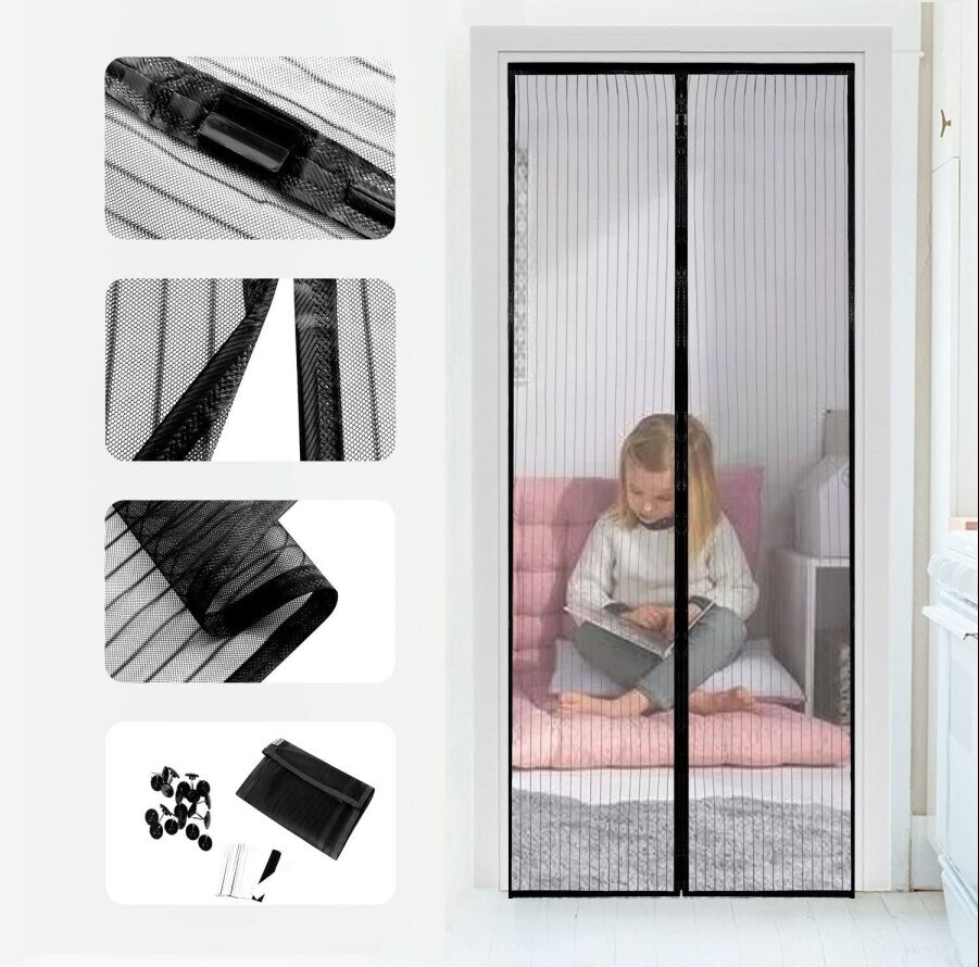 Magnetic Screen Door Mesh Curtain Durable Heavy Duty Mosquito Net Bug ...