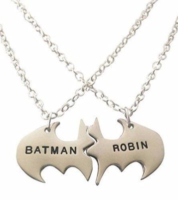 Batman and Robin BFF 2 Piece Bat Shield Metal Necklace 18" Chain BEST ...