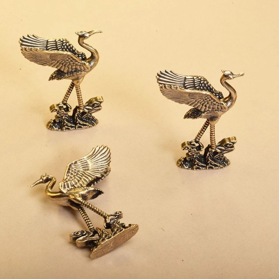 Pure Brass Crane Figurines Copperware Brass Miniatures Office Gift ...