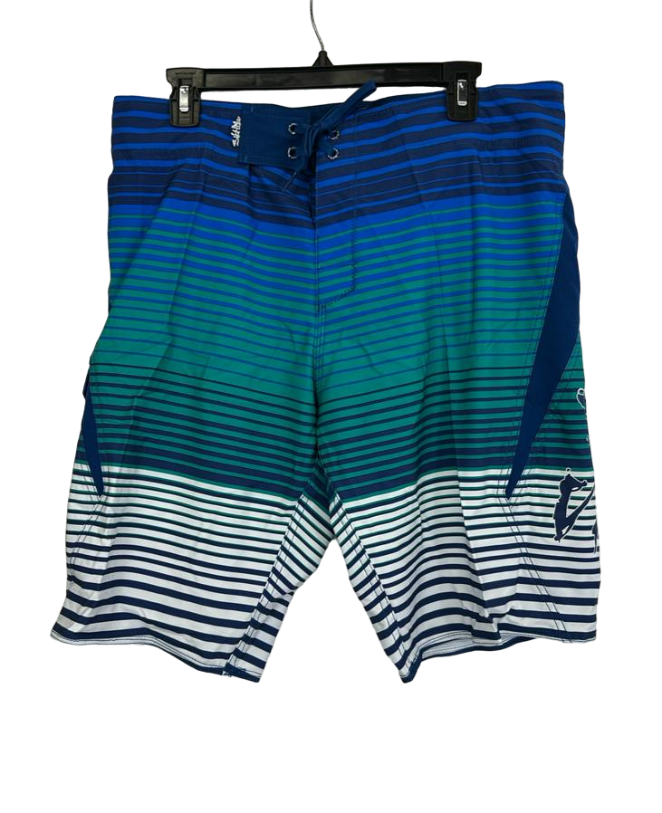 Salt Life Men's Striped Stingray Water Board Shorts, Emerald Green/Blue ...
