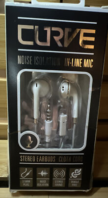 CURVE noise Cancelation In-line Mic 3.5mm Plug Stereo Earbuds Cord NEW ...