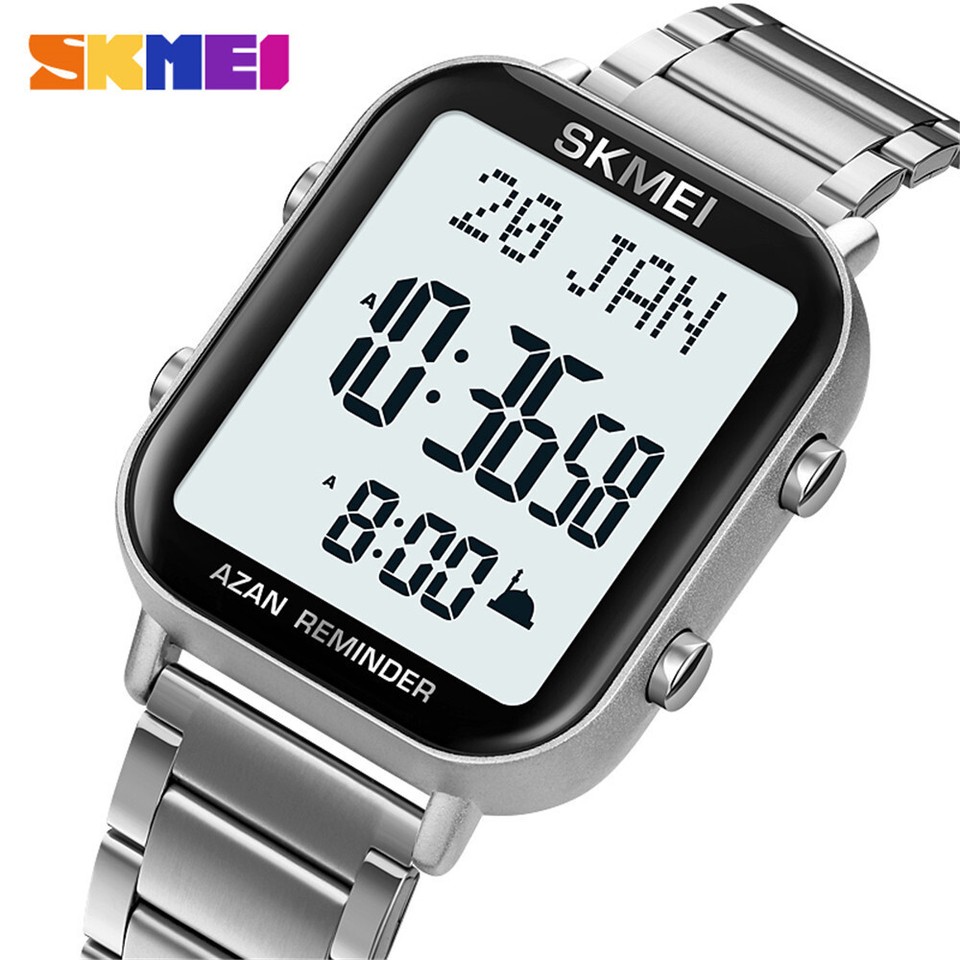 SKMEI Men Square Watch Qibla Compass Wristwatch Muslim Azan Prayer ...