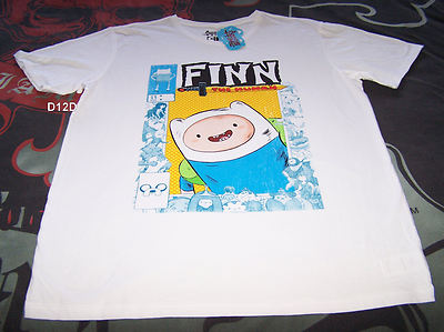 Adventure Time Mens Finn The Human White Printed T Shirt Size XXL New ...