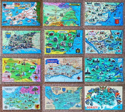 Postcard United Kingdom Counties Pictorial Map Postcards - Various ...