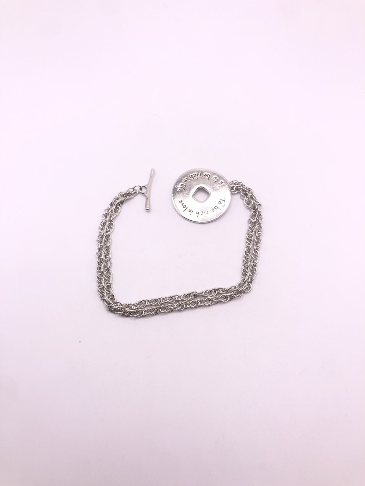 Sterling Silver 925 Two Strand Love Life Toggle Token Coin Bracelet 7in ...