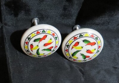 Mexican food Style Hand Painted Wooden Drawer Knobs peppers Set Of 2 | eBay