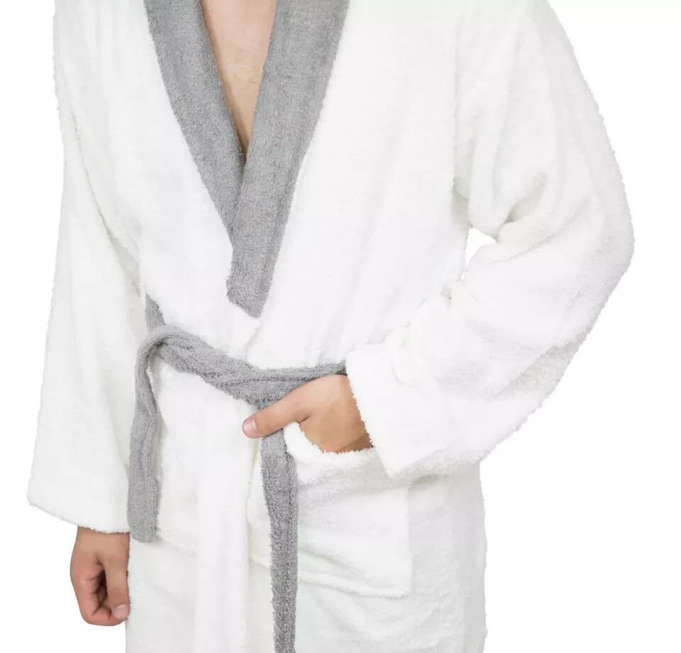 Men’s Terry Cotton Bathrobe Shawl Collar Robe with Two Tone Style | eBay