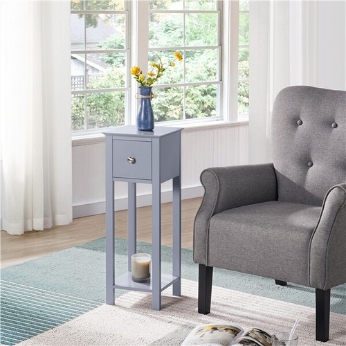 Grey Bedside Tables Set of 2 PCs Slim Telephone Tables with Drawer ...