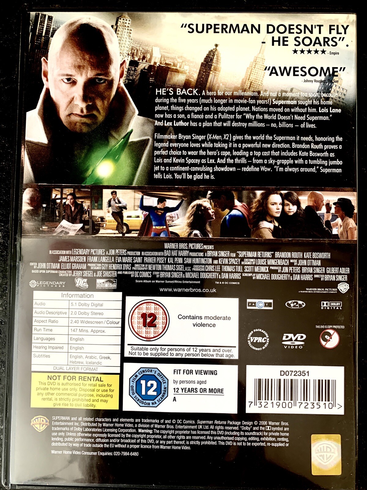 Superman Returns DVD (2006) Brandon Routh, Singer (DIR) cert 12, R2 UK ...