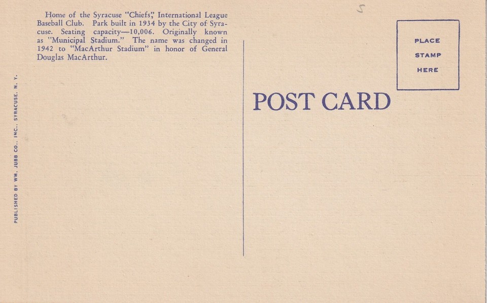 AAA International League Syracuse Chiefs MacArthur Stadium Linen Era ...