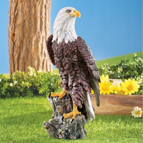 American Bald Eagle Perched on Stump Statue Figurine Yard Lawn Ornament ...
