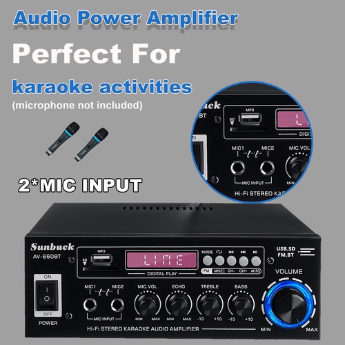 2000W HiFi bluetooth 5.0 Power Amplifier 2CH USB Home Stereo Audio FM ...