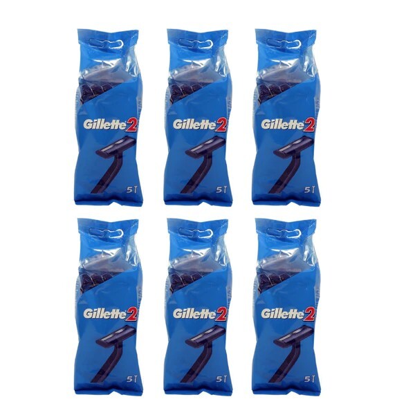 Gillette 2 Disposable Shaving Razors 5 count Total (Pack Of 6 Total 30 ...
