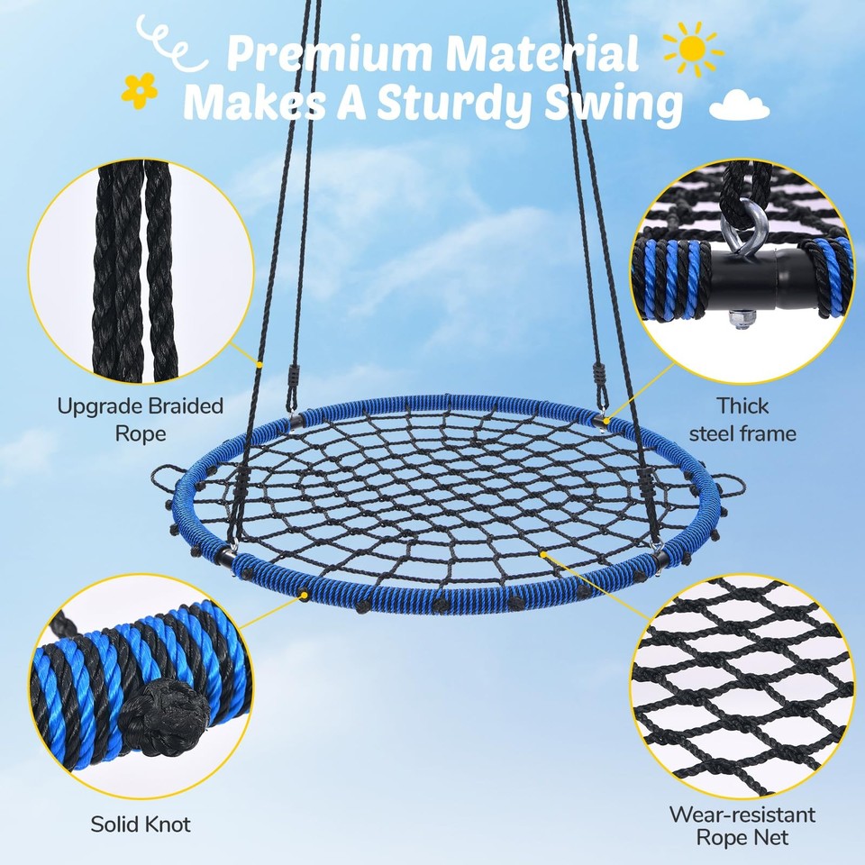 45” 750lbs Spider Web Tree Swing for Kids Adults with Swivel, 2pcs Tree ...