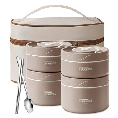 Lunch/Snack Box for Stackable, stainless steel liner 4-Tier Bento Box ...