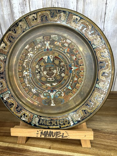 Vintage Mexican Mayan Aztec Brass Enamel Calendar Wall Hanging Plate ...