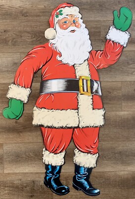 Vintage 1940’s Die Cut 45” Santa Claus Jointed Cardboard Christmas ...