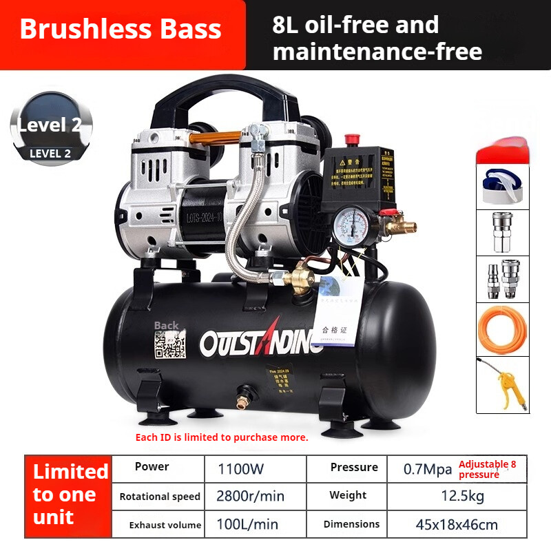 Small Air Compressor 6L Oil-free Silent High Pressure Industrial Air ...