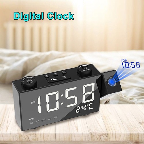 LED Digital Projection Alarm Clock Wireless Time Temperature LCD ...