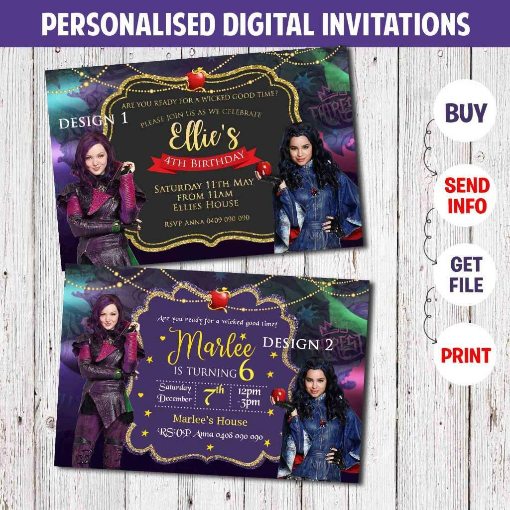 Disney Descendants Invitation Template Descendants Neon Poster Print