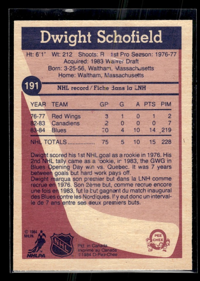 1984-85 O-Pee-Chee #191 Dwight Schofield Rookie "Set Break" Mint St ...