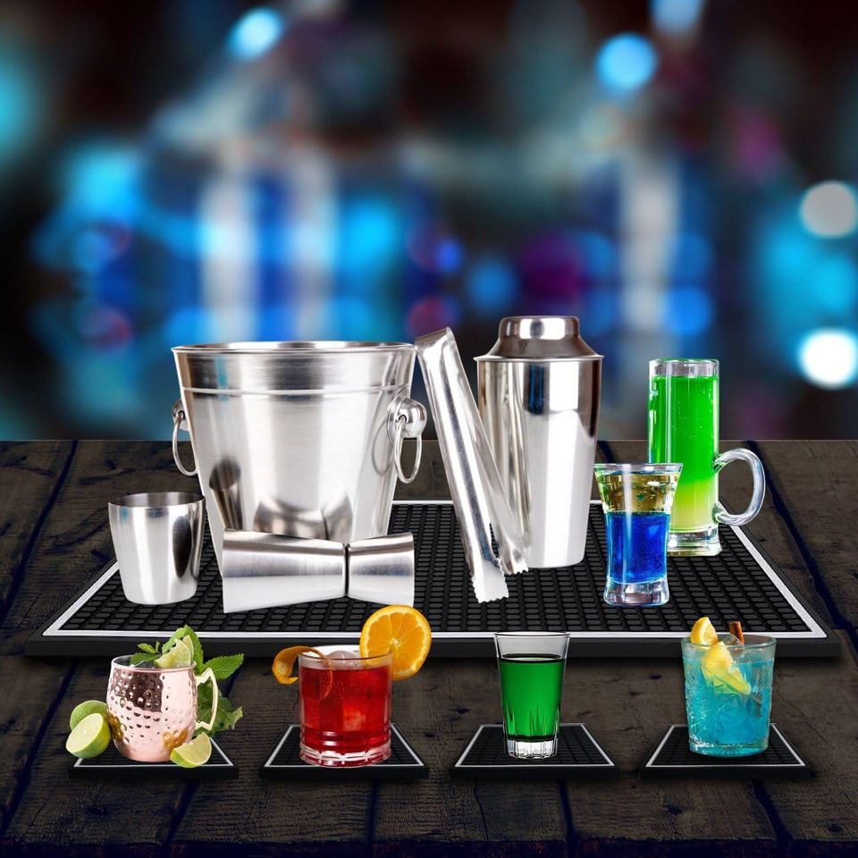 Silicone Bar Mat with 4 Coasters - 18" X 12" - Brown, Silver ...