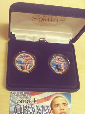 Barack Obama 24KT Gold Plated Color Image Coin Collection 2 Coin Set (# ...