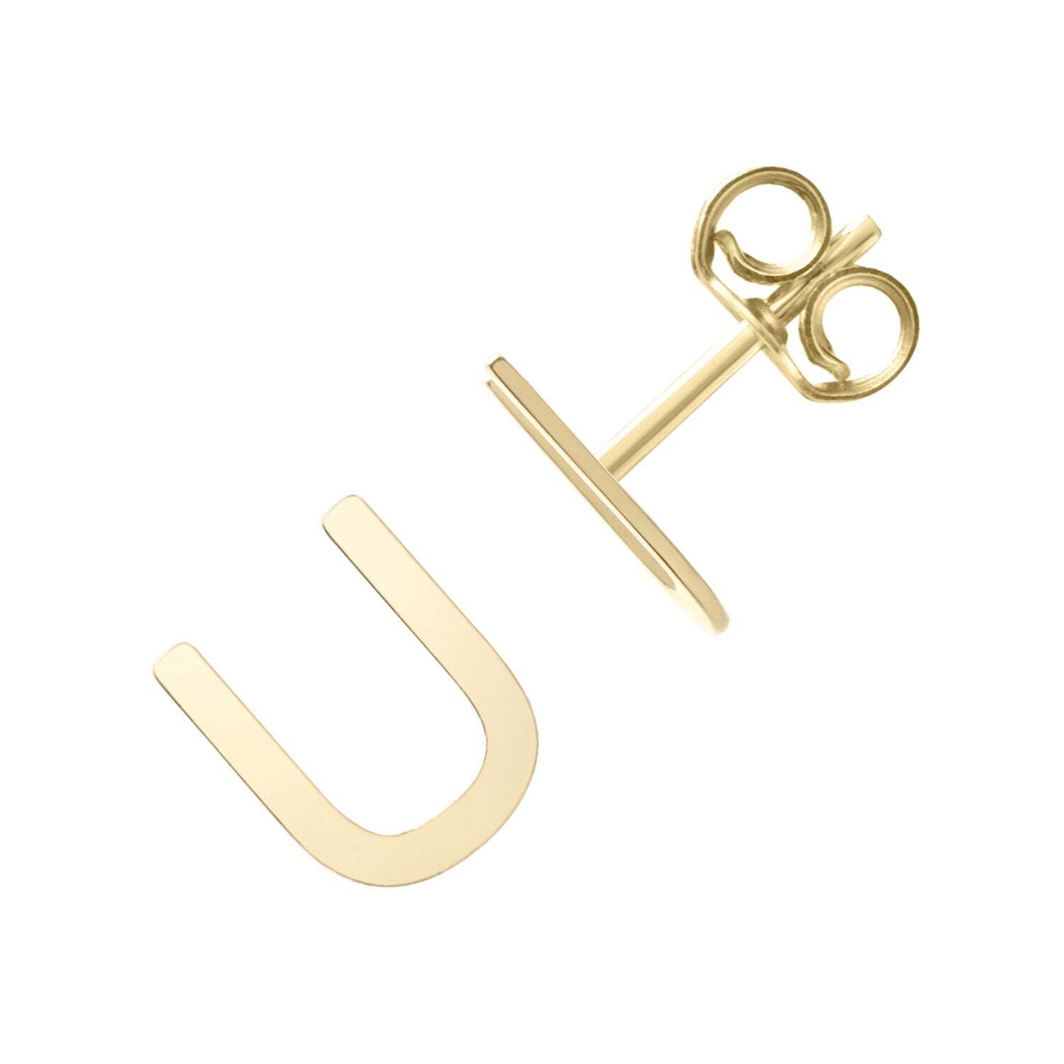 14K Yellow Gold 6.4X5.5Mm Polished Initial-U Post Earrings With Push ...