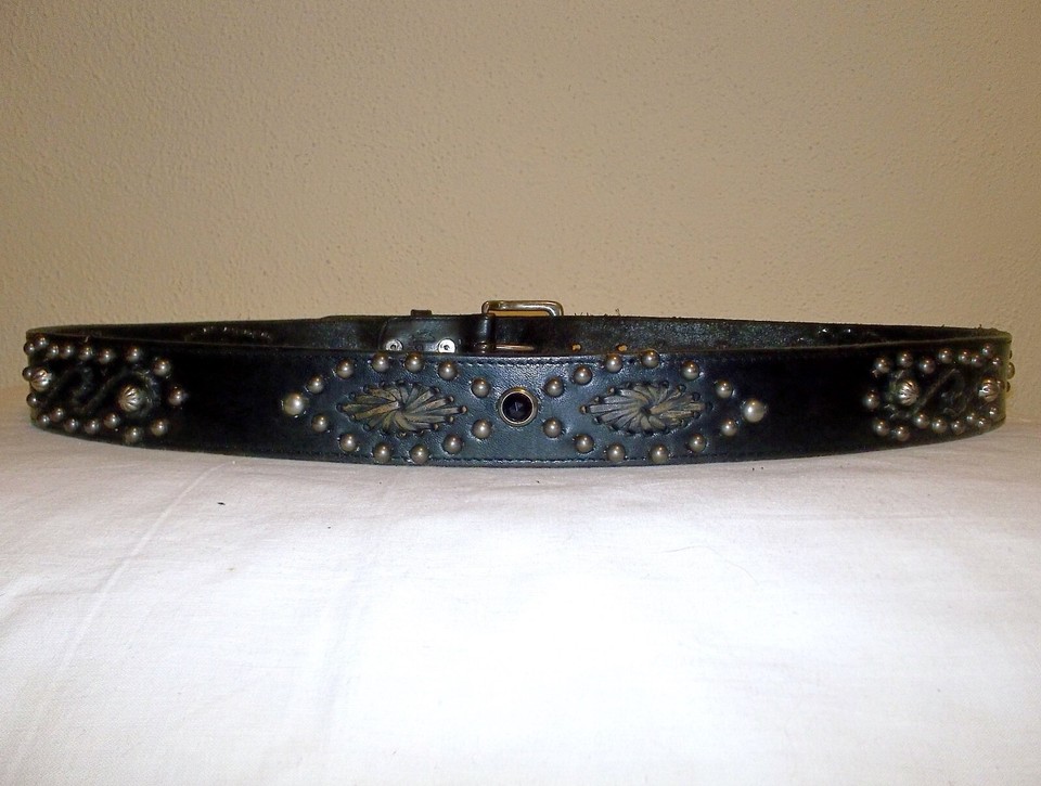Vtg STUDDED Tooled JEWELS Laced LEATHER RRL Rockabilly SOUTHWESTERN ...