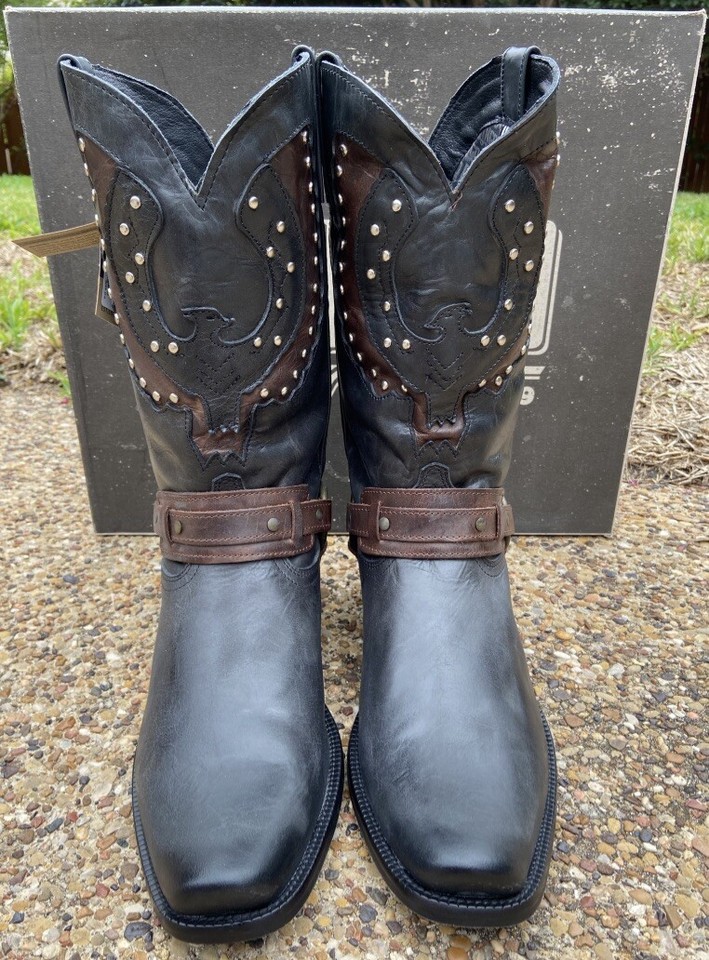 NEW Mens Black Leather Dingo War Eagle Square Toe Cowboy Biker Boots ...