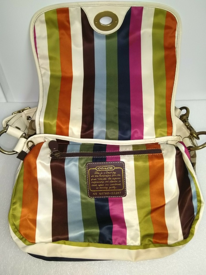 Coach Ali Signature Brown Canvas Leather Trim 65th Ann. Turnlock ...