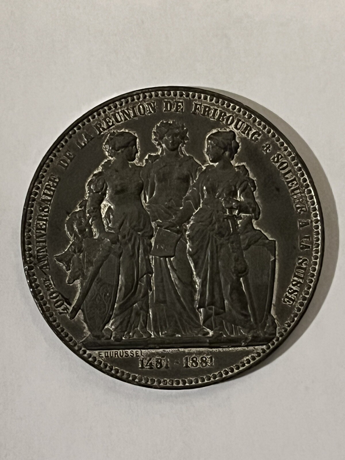 1881 Swiss Commemorative Coin - 1481-1881 400th Fribourg Joins ...