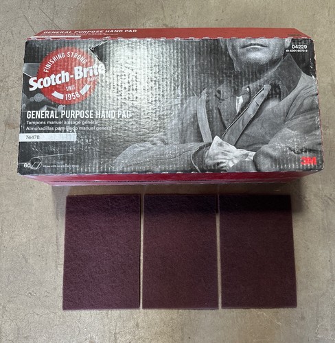 🔴(60X) 3M 7447 7447B Scotch-Brite Maroon Hand PADS, "FREE UPS SHIPPING ...