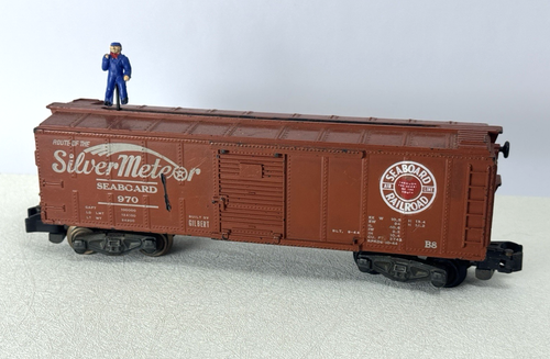 American Flyer "S" #970 SEABOARD SILVER METEOR Box Car w/Smitty Walking ...